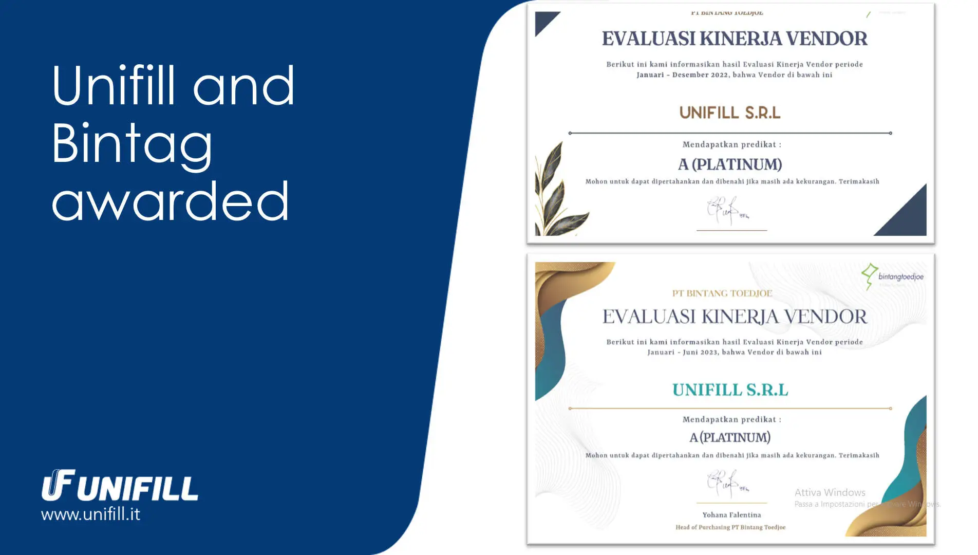 Unifill and Bintag awarded | Unifill Thermoforming Technology